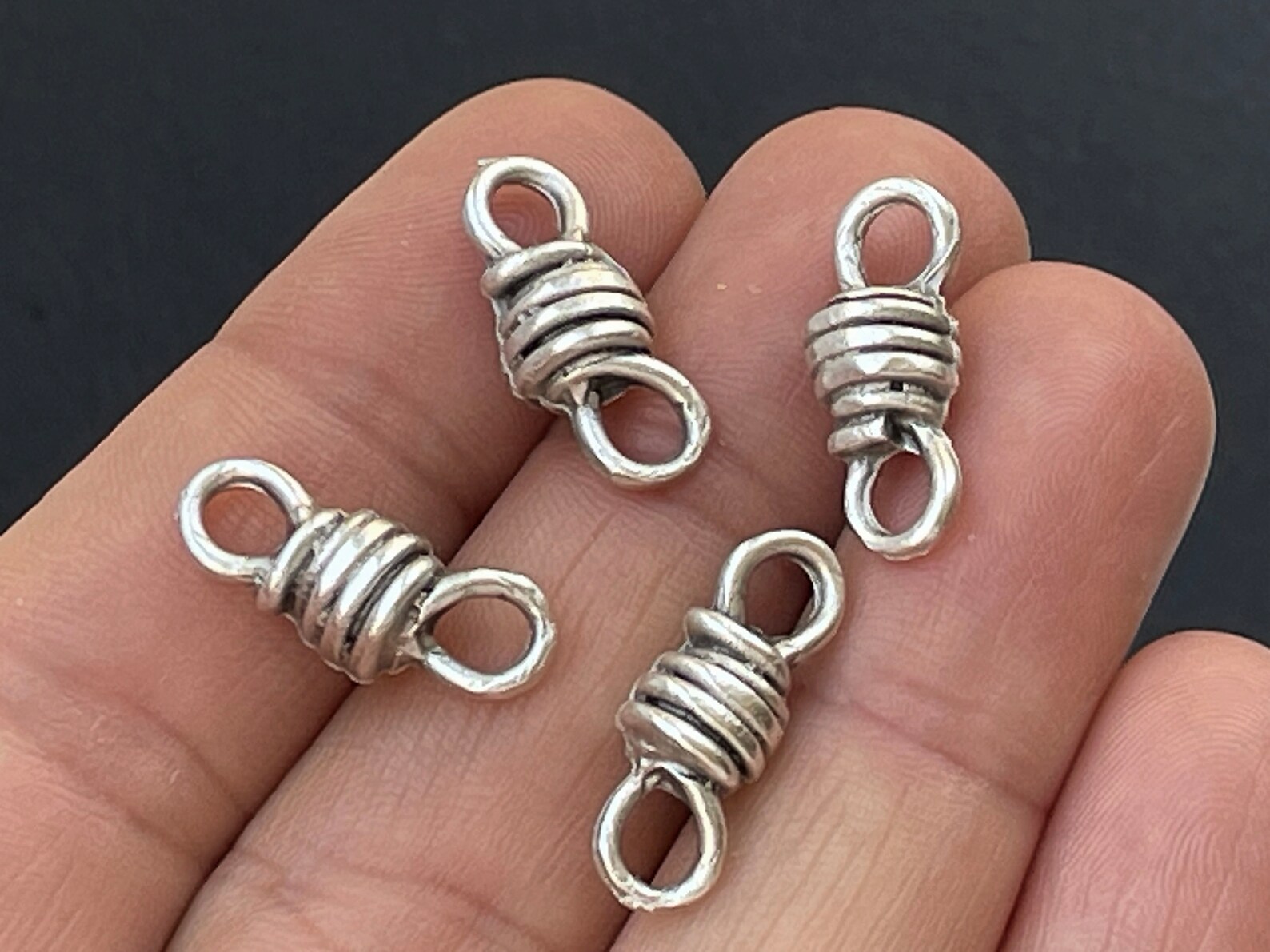 4 Rustic Wrap Connector Links Matte Silver Plated Turkish Jewelry ...
