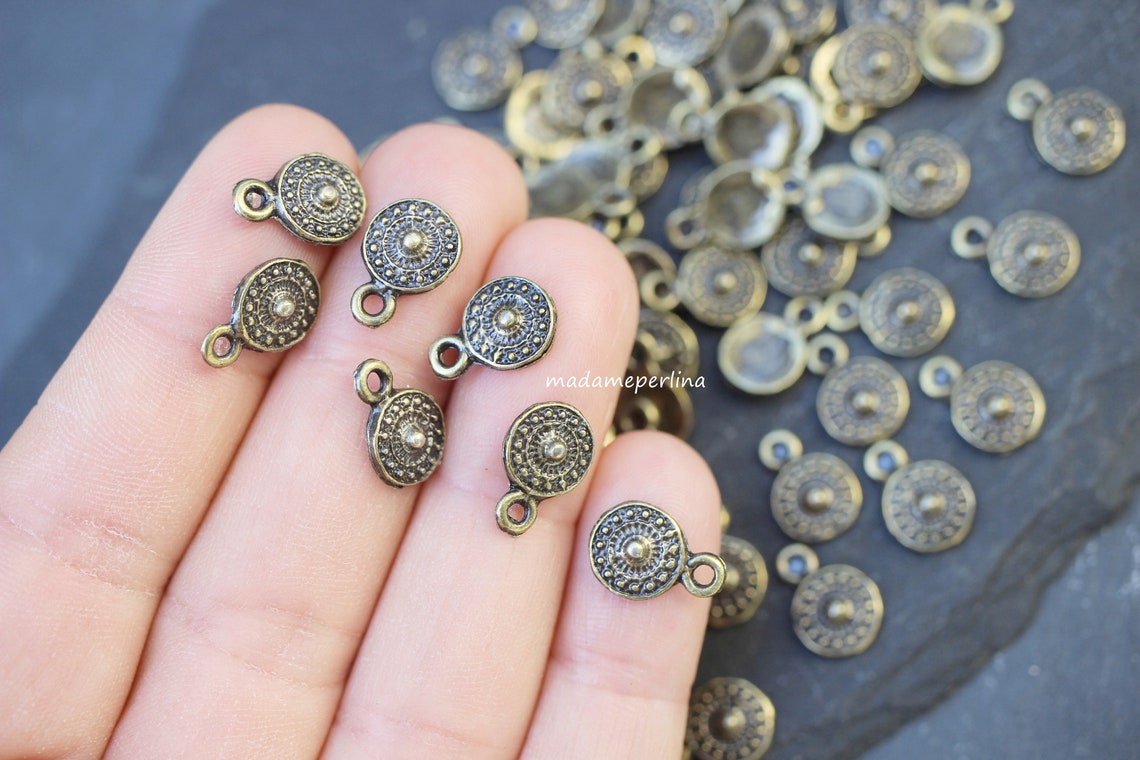 10 Coin Charms Bronze Plated Dotted Tribal Boho style coins | Etsy