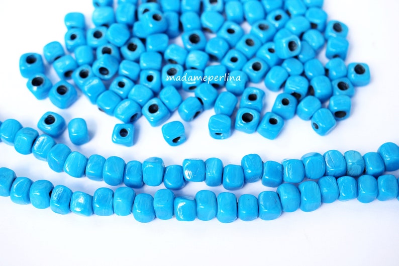 10 Turquoise Blue Glass Square Beads Cube Organic Look - Etsy