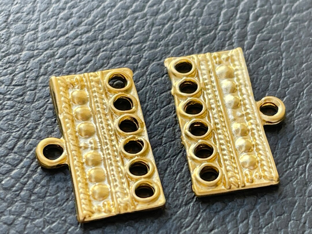 2 End Bars Separators Matte Gold Plated 6 Six Strand Connector Links ...