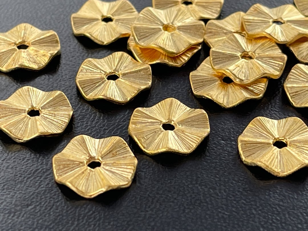 10 Disc Wavy Beads 14mm Wavy 24k Matte Gold Plated Turkish Jewelry ...