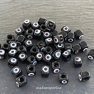1 Glass Evil Eye Square Bead Black Cube Evileye Beads Handmade - Etsy