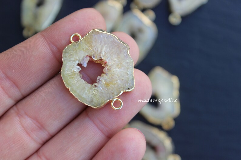 1 Agate Druzy Connector Gold Electrolysis Edged Beige Yellow | Etsy