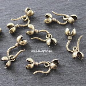 2 Set Clasps Knot Cover Bronze Plated Crimp Shell End Hook Eye Clasp ...