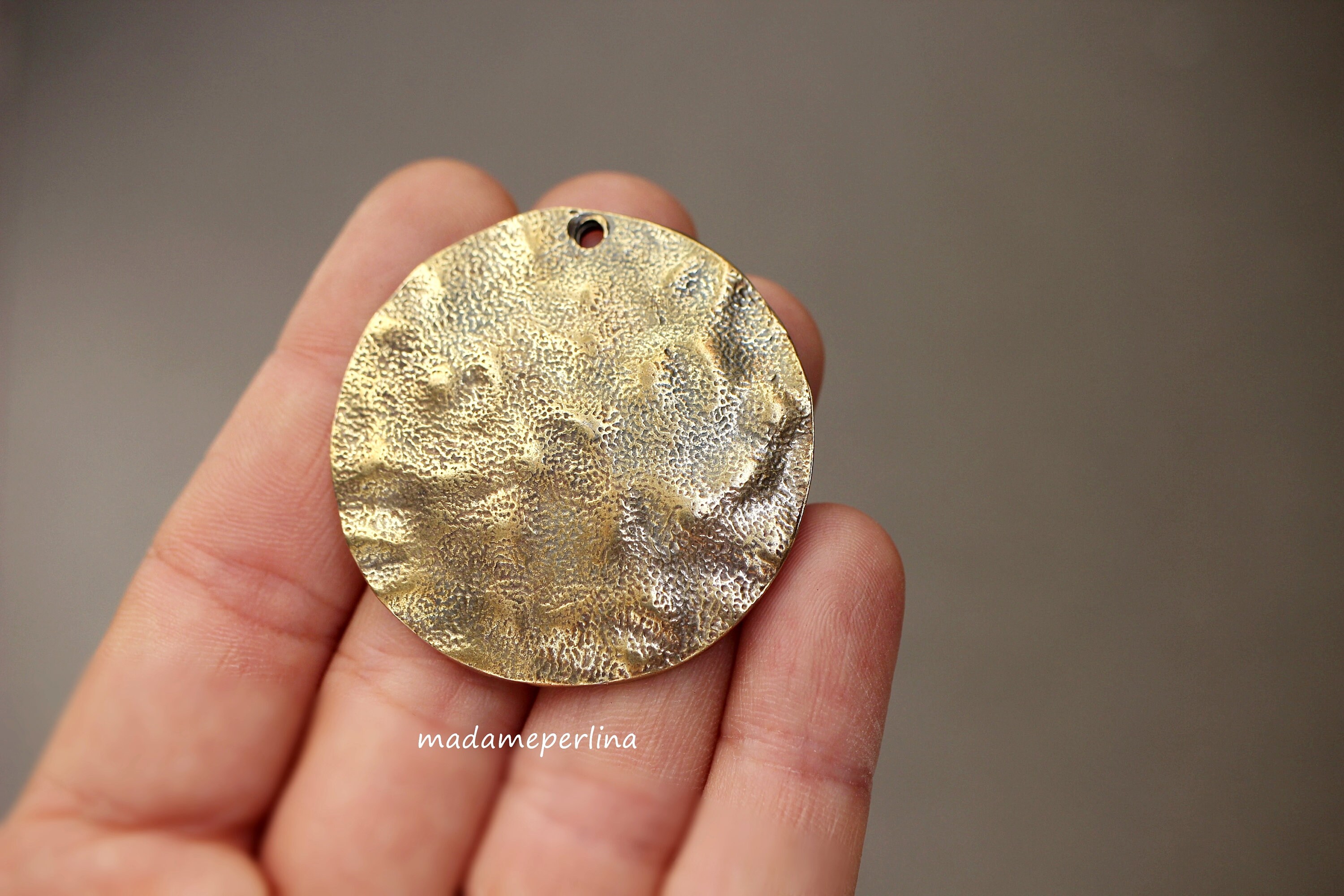 1 Hammered Coin Pendant Bronze plated round Large tribal | Etsy