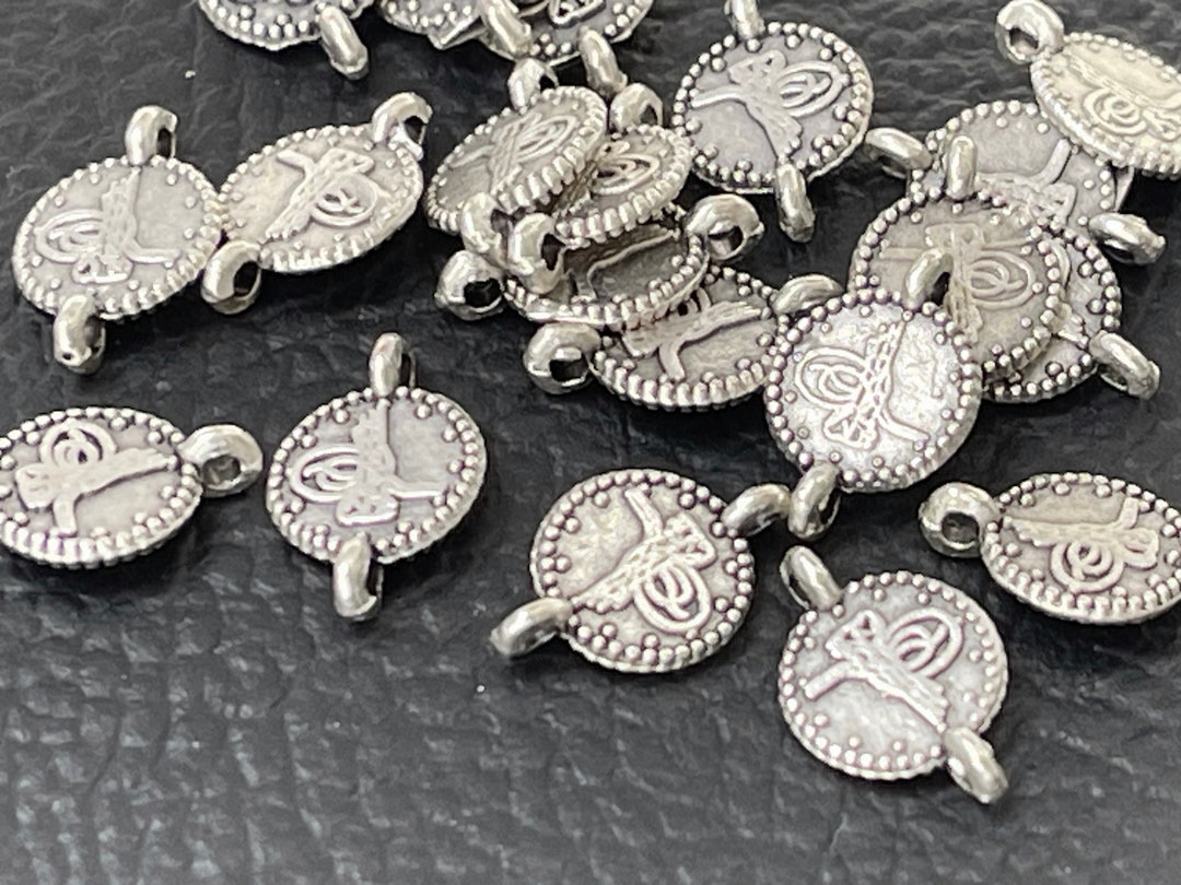 20 Coin Links 12mm Connectors Matte Silver Plated Tugra Replica Turkish ...