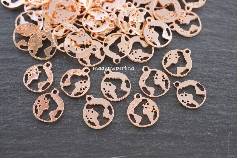 4 World Charms Rose Gold Plated World Map Earth Globe - Etsy