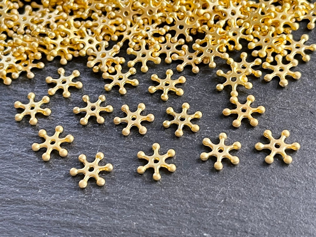 20 Dotted Edges Flat Beads 24k Matte Gold Plated Spacer Bead Spike 12mm ...