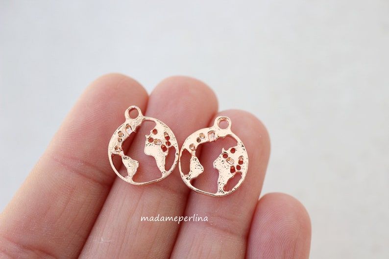 4 World Charms Rose Gold Plated World Map Earth Globe - Etsy