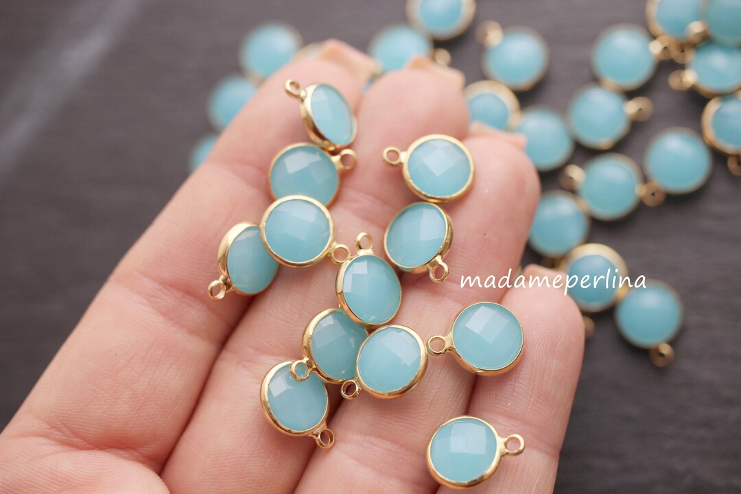 2 Light Blue Glass Bezel Charms Gold Plated Faceted Round - Etsy