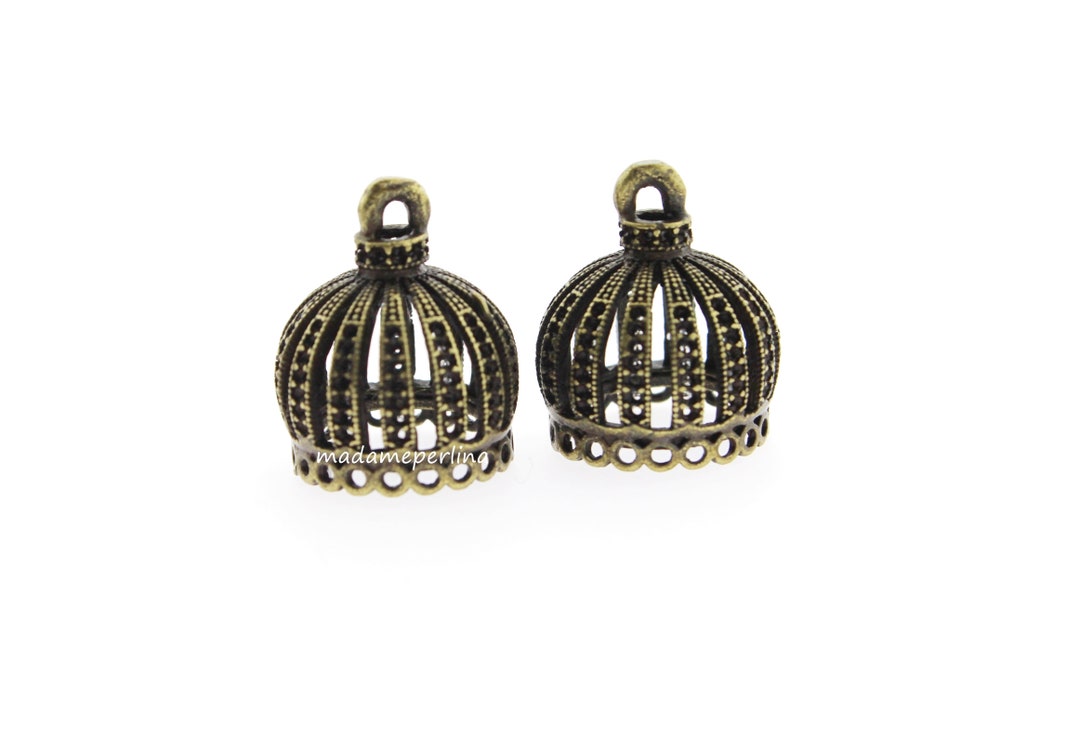 2 Bronze Plated Bead End Caps Connectors Dome Crown 15mm With - Etsy