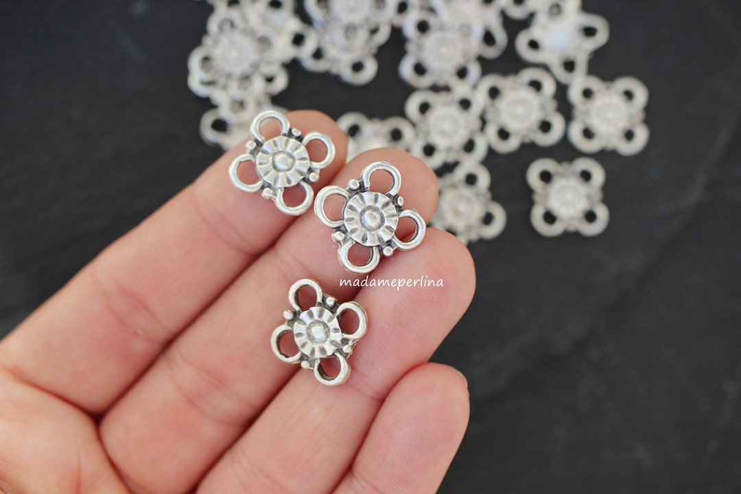 10 Floral Links 4 Loop Hoop Bails Matte Silver Plated - Etsy