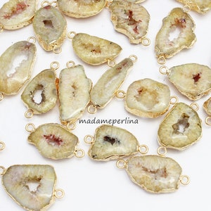 1 Agate Druzy Connector Gold Electrolysis Edged Beige Yellow - Etsy