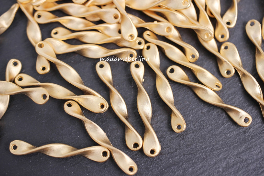 4 Wavy Bar Connectors 24k Matte Gold Plated 38mm Twisted Links Turkish ...