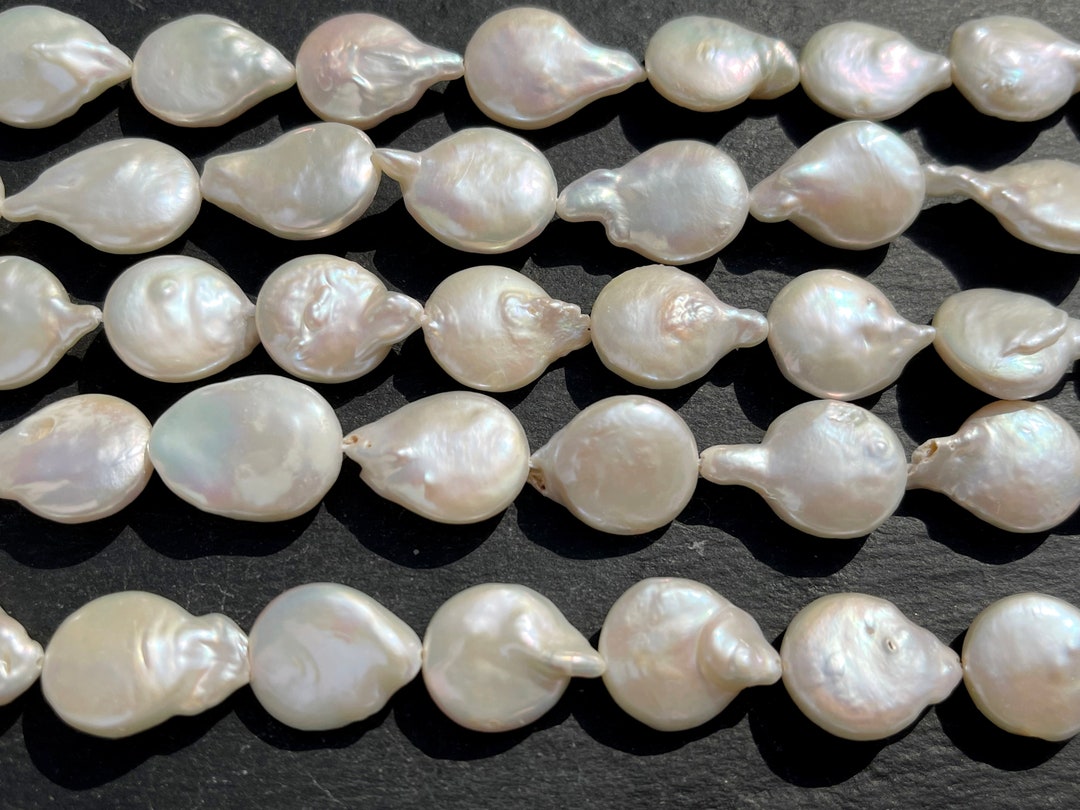15 to 20mm Baroque Coin Pearl Beads Natural Ivory White Briolette ...