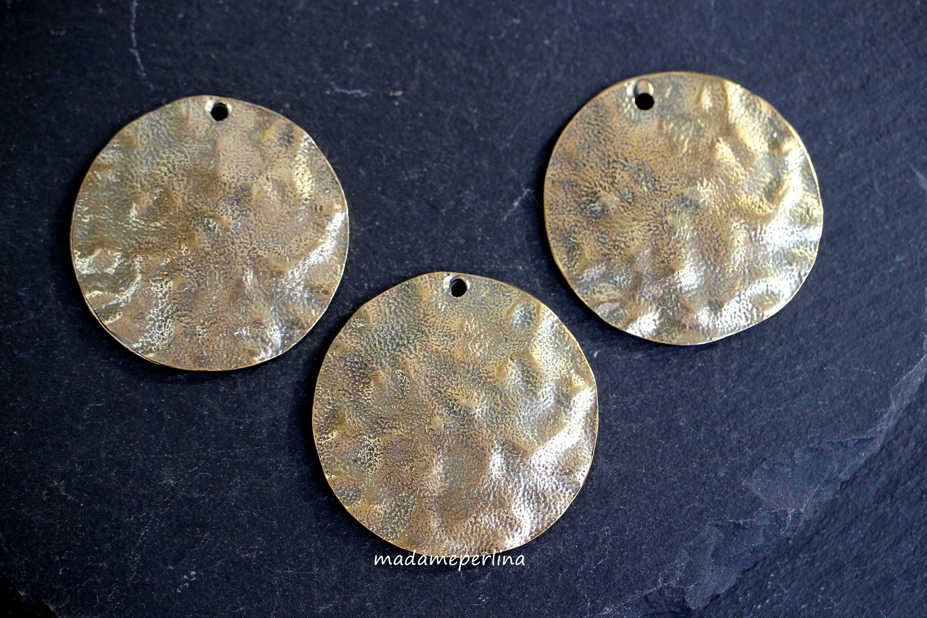 1 Hammered Coin Pendant Bronze plated round Large tribal | Etsy