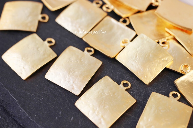 2 Pendants 24K Matte Gold plated Rectangle simple minimal | Etsy