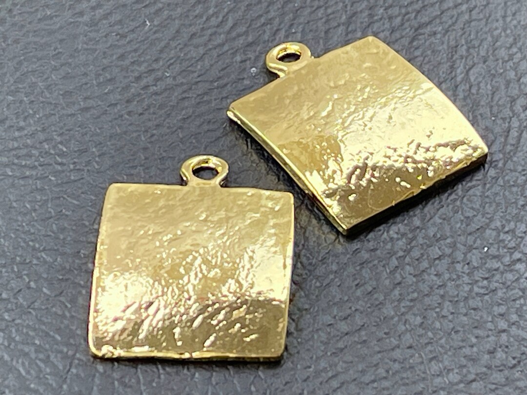 2 Pendants 24K Gold Plated Rectangle Simple Rectangular Turkish Jewelry ...