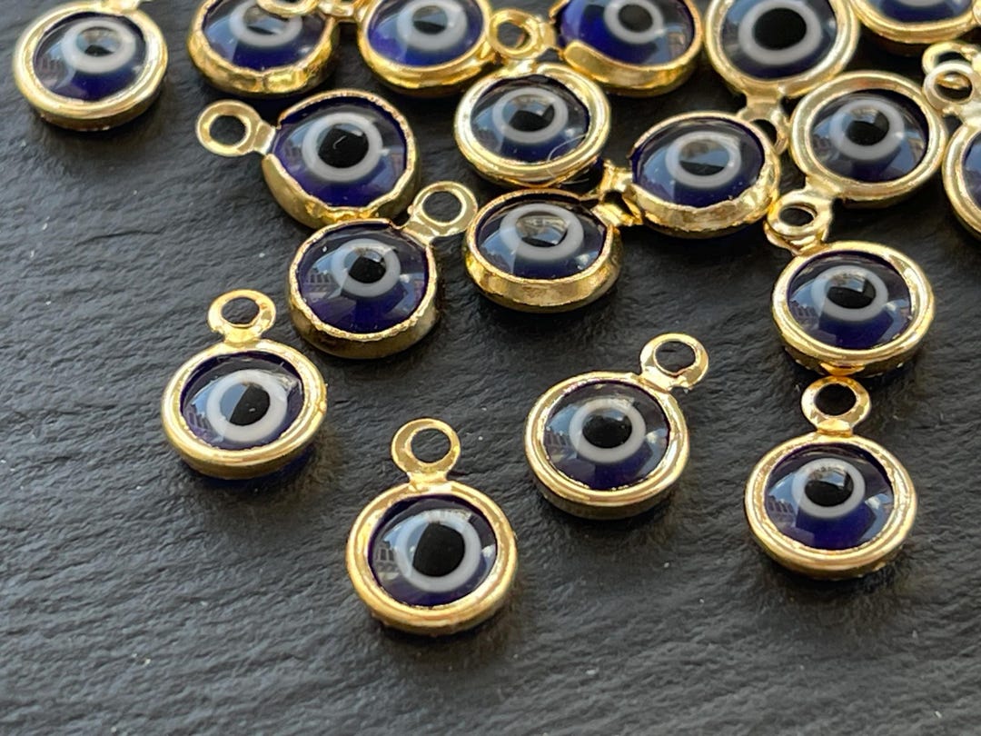 Evil Eye Glass Tiny Charms Gold Plated, 10pcs Double Sided Talisman ...