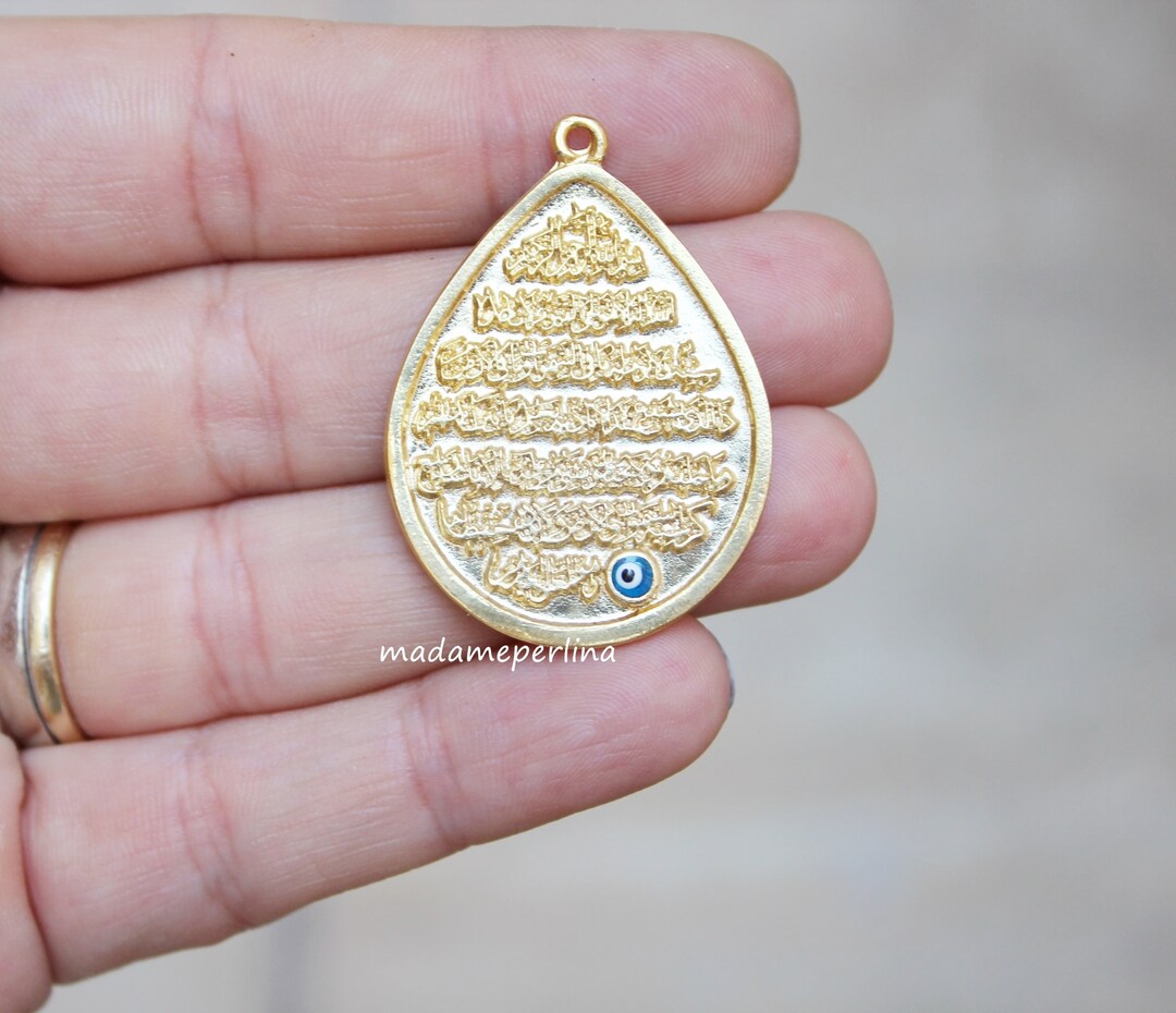 1 Evil Eye Arabic Letter Pendant Pray Gold Plated Drop Evileye Ayatul ...