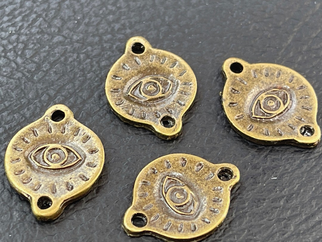 4 Evil Eye Connectors Bronze Plated Eye Coin Links Turkish Jewelry ...