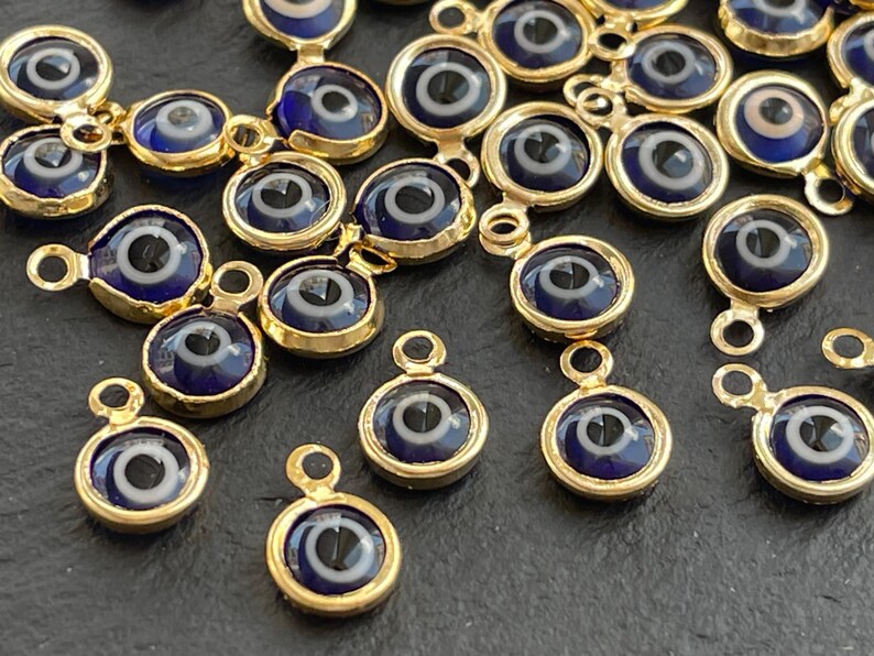 Evil Eye Glass Tiny Charms Gold Plated, 10pcs Double Sided Talisman ...