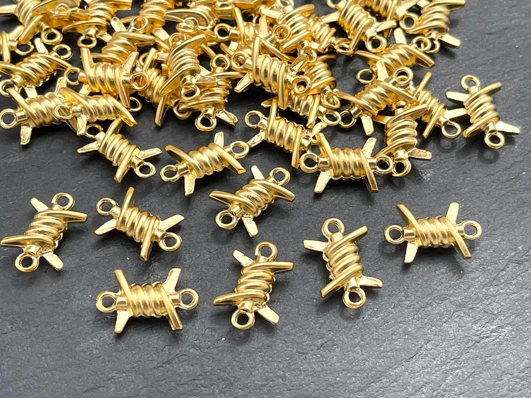 2 Barbed Wire Connectors Matte Gold Plated Links Turkish Jewelry Supply ...