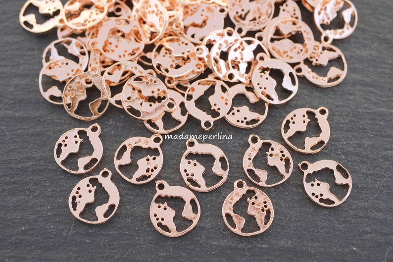 4 World Charms Rose Gold Plated World Map Earth Globe - Etsy