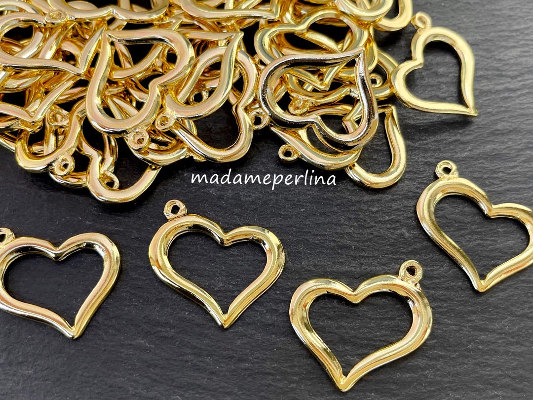 1 Heart Pendant Gold Plated Corner Bail Hoop Turkish Jewelry Supply ...