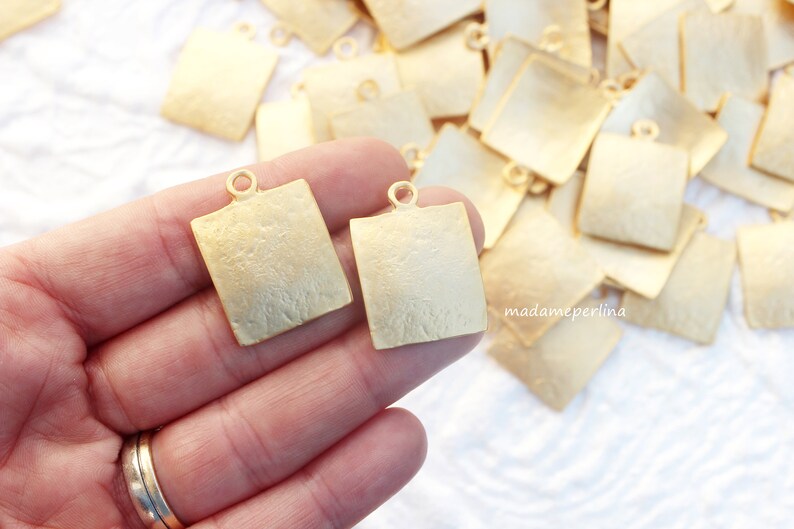 2 Pendants 24K Matte Gold plated Rectangle simple minimal | Etsy