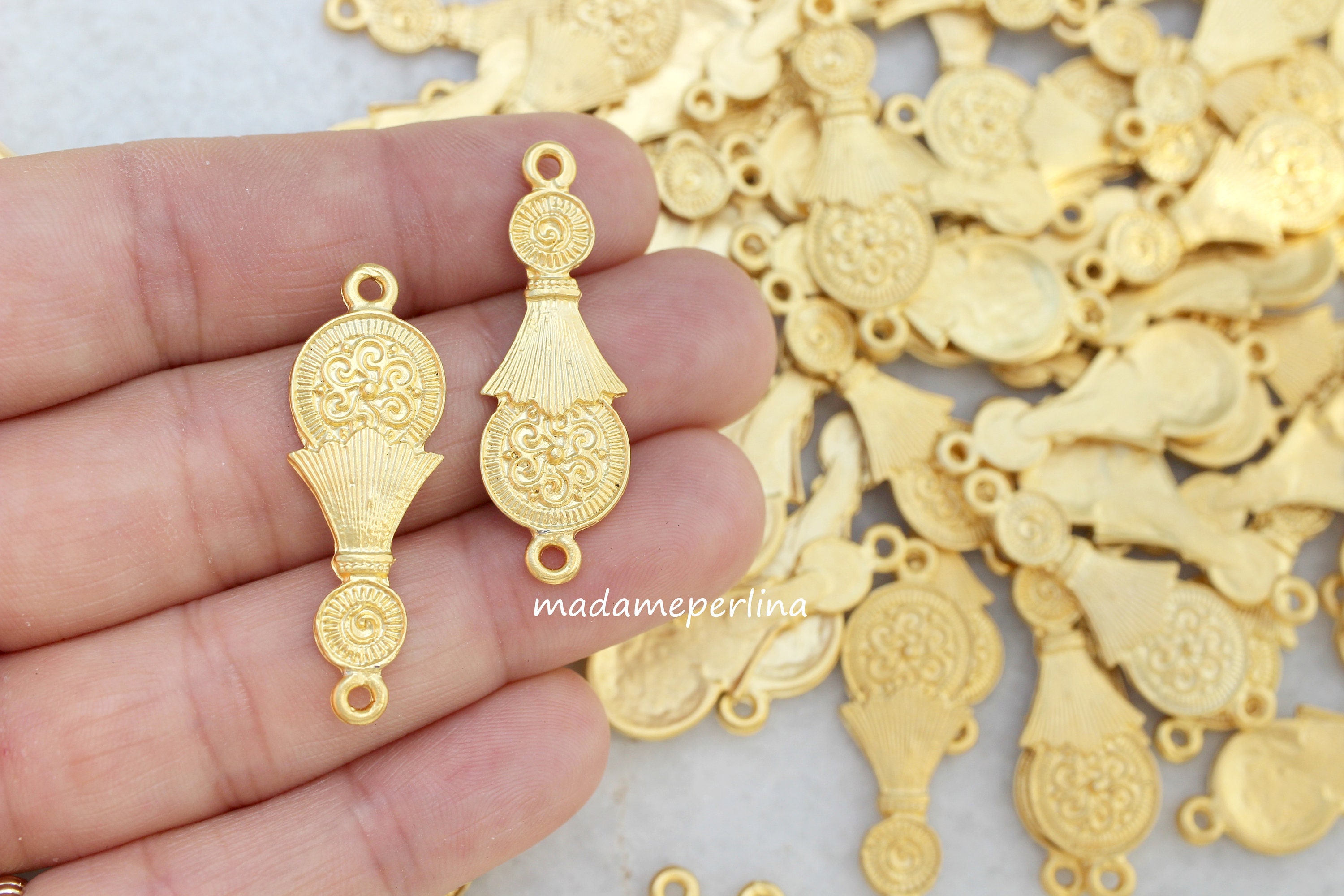 2 Floral Connectors Links 24k Matte Gold plated bar coins | Etsy