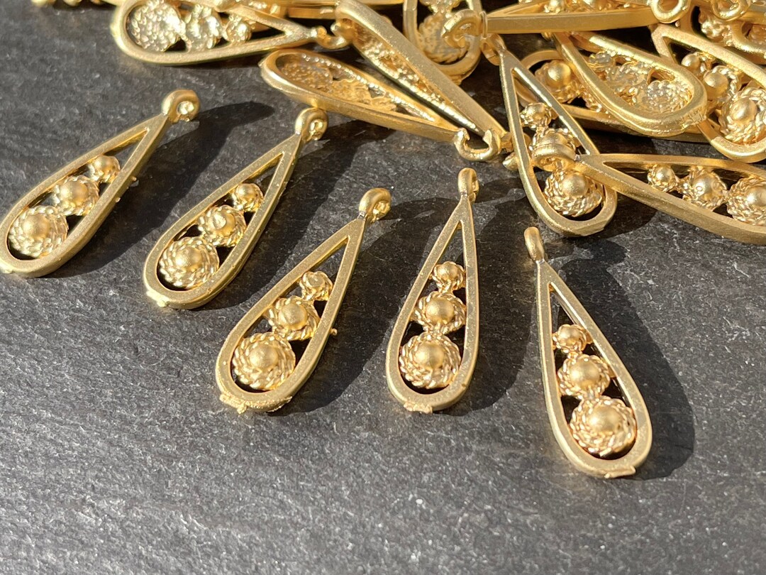 4 Long Drop Charms 24k Matte Gold Plated Pendants - Etsy