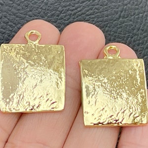 2 Pendants 24K Gold Plated Rectangle Simple Rectangular Turkish Jewelry ...