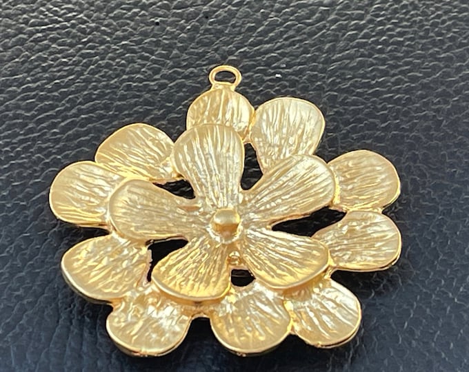 Matte Gold Plated Layered Flower Pendant, Statement Necklace Charm ...