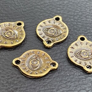 4 Evil Eye Connectors Bronze Plated Eye Coin Links Turkish Jewelry ...
