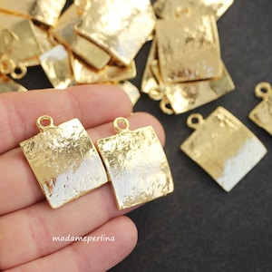 2 Pendants 24K Gold Plated Rectangle Simple Rectangular Turkish Jewelry ...