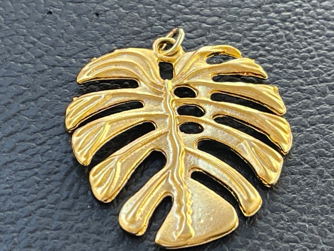 1 Monstera Leaf Pendant Matte Gold Plated Foliage Tropical Plant ...
