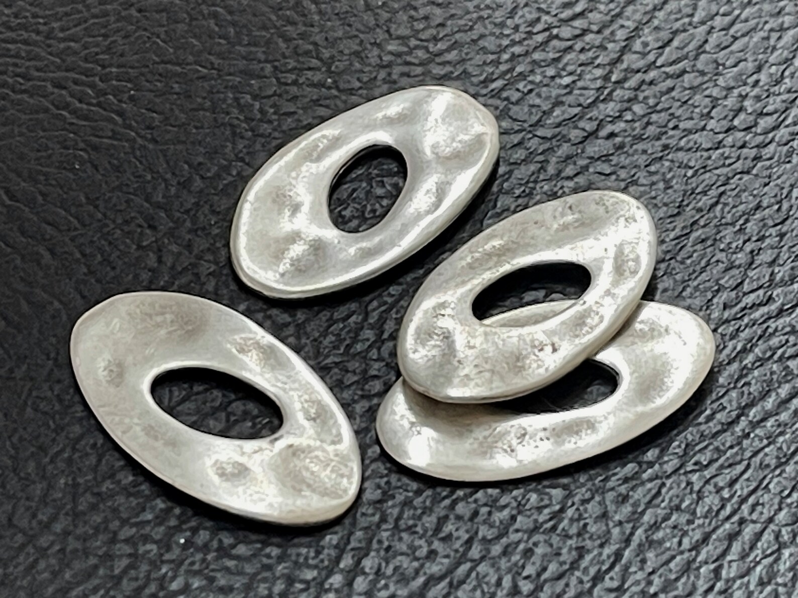 4 Large Oval Disc Spacer Beads 30mm Matte Silver Plated Wavy Organic ...