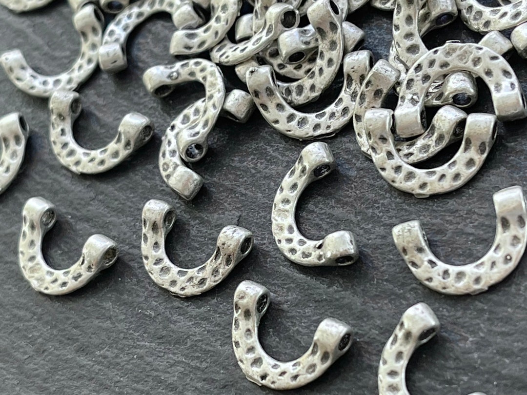 8 Semi Circle Spacer Charms Frame Matte Silver Plated Half Loop Link ...