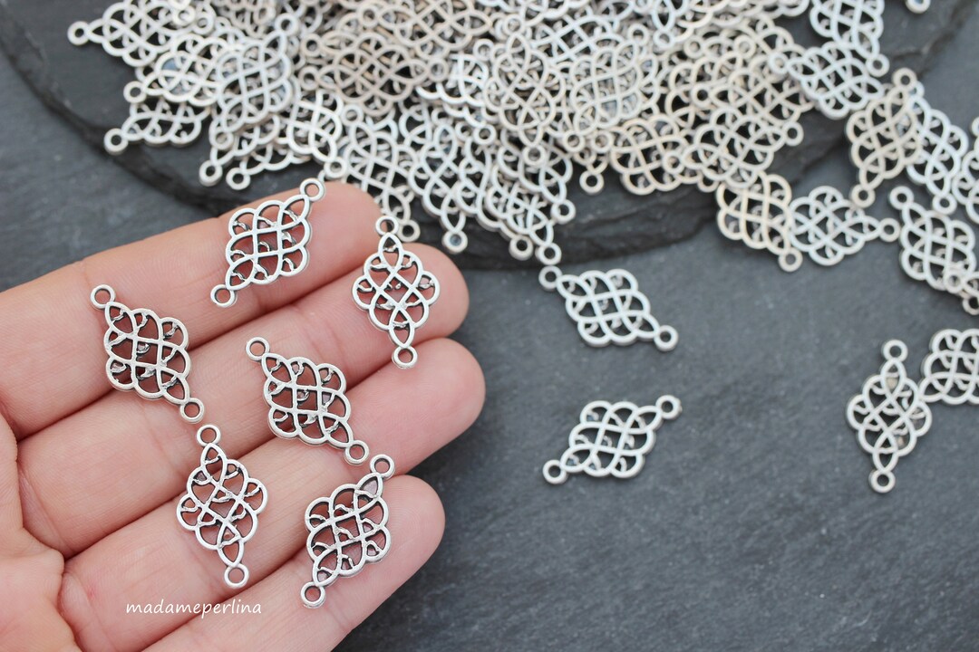 6 Filigree Connectors Matte Silver Plated Link Connectors Lace Pendants ...
