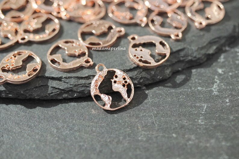 4 World Charms Rose Gold Plated World Map Earth Globe - Etsy