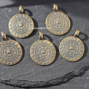 2 Mandala Sun Pendants Bronze Plated Ethnic Coin Tribal - Etsy