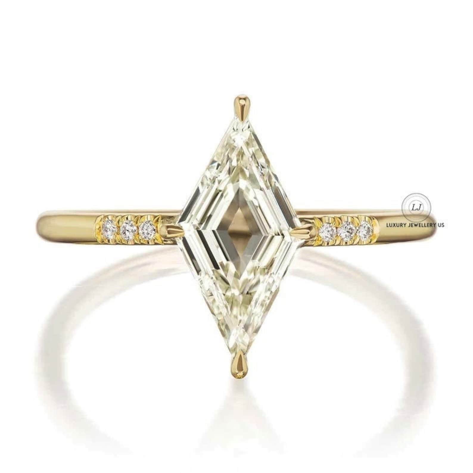 Kite Shape Diamond Engagement Ring Solid Yellow Gold - Etsy