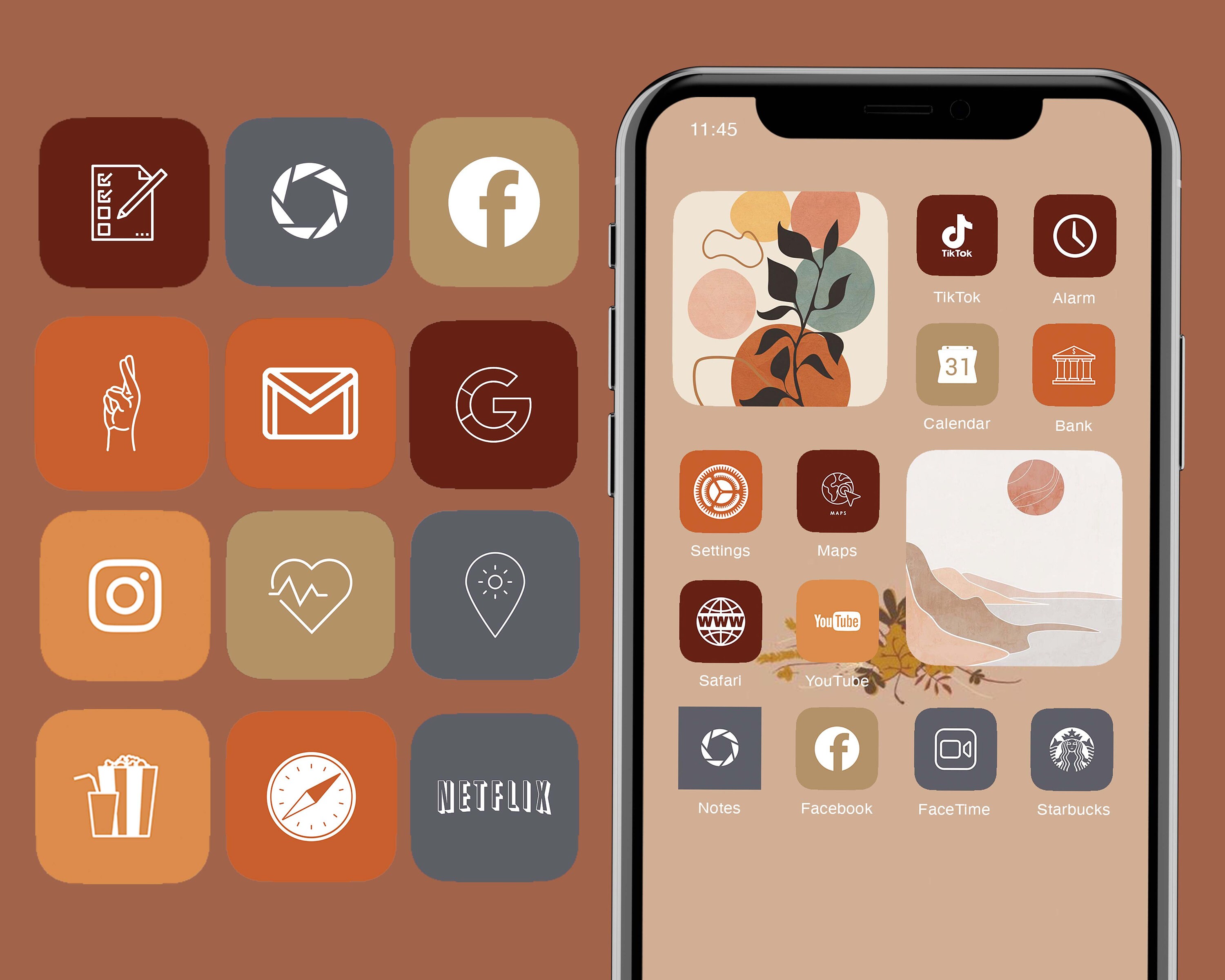 Iphone Home Screen Ios 14 System Icons Pack Download Fall | Etsy