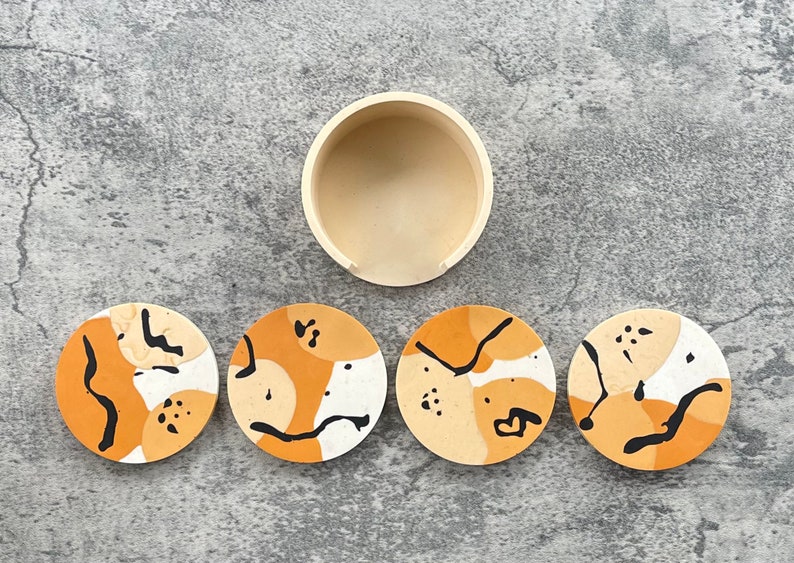 Jesmonite Coasters Orange Coasters Living Room Decor - Etsy