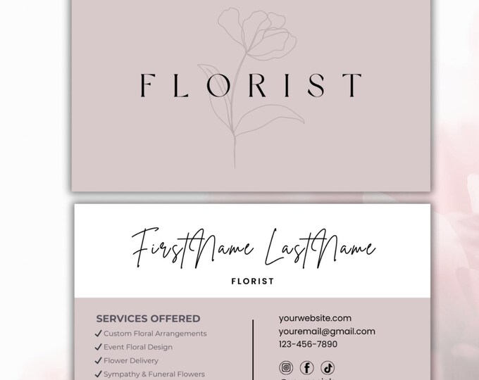 Vertical Boho QR Code Business Card for Florists, Floral Business Card ...