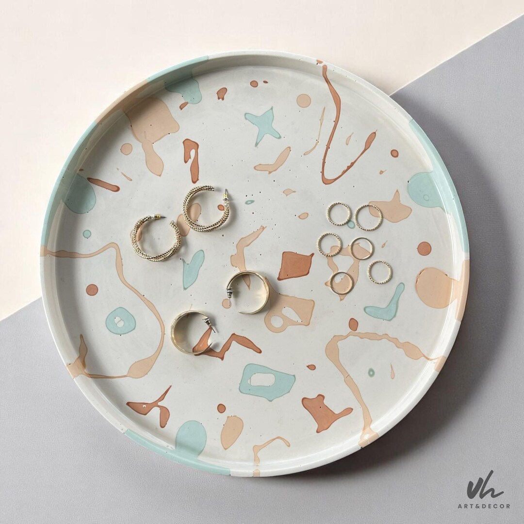 Large Circle Tray | Jesmonite Tray | Entryway Tray | Centerpiece ...