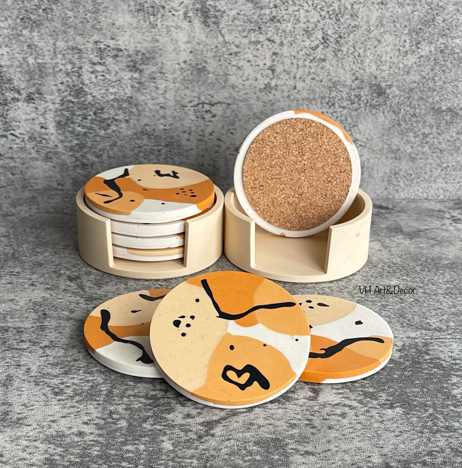 Jesmonite Coasters Orange Coasters Living Room Decor - Etsy