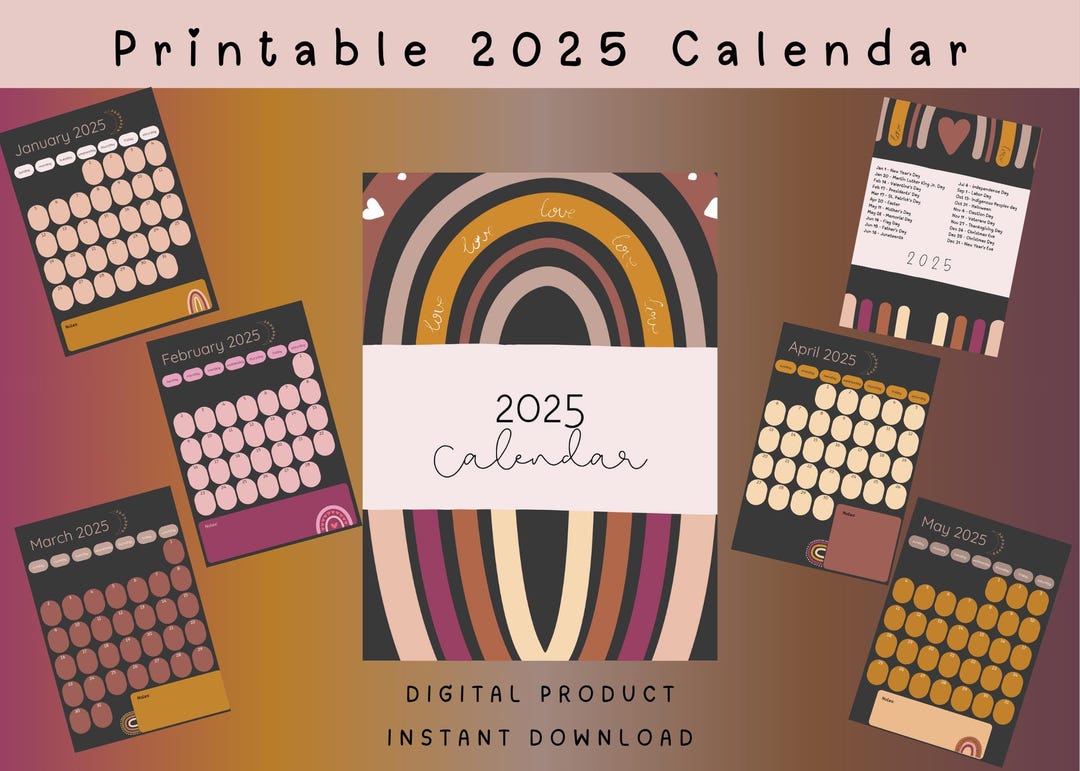 2025 Calendar | Digital Download | Instant Download | Boho Calendar - Etsy