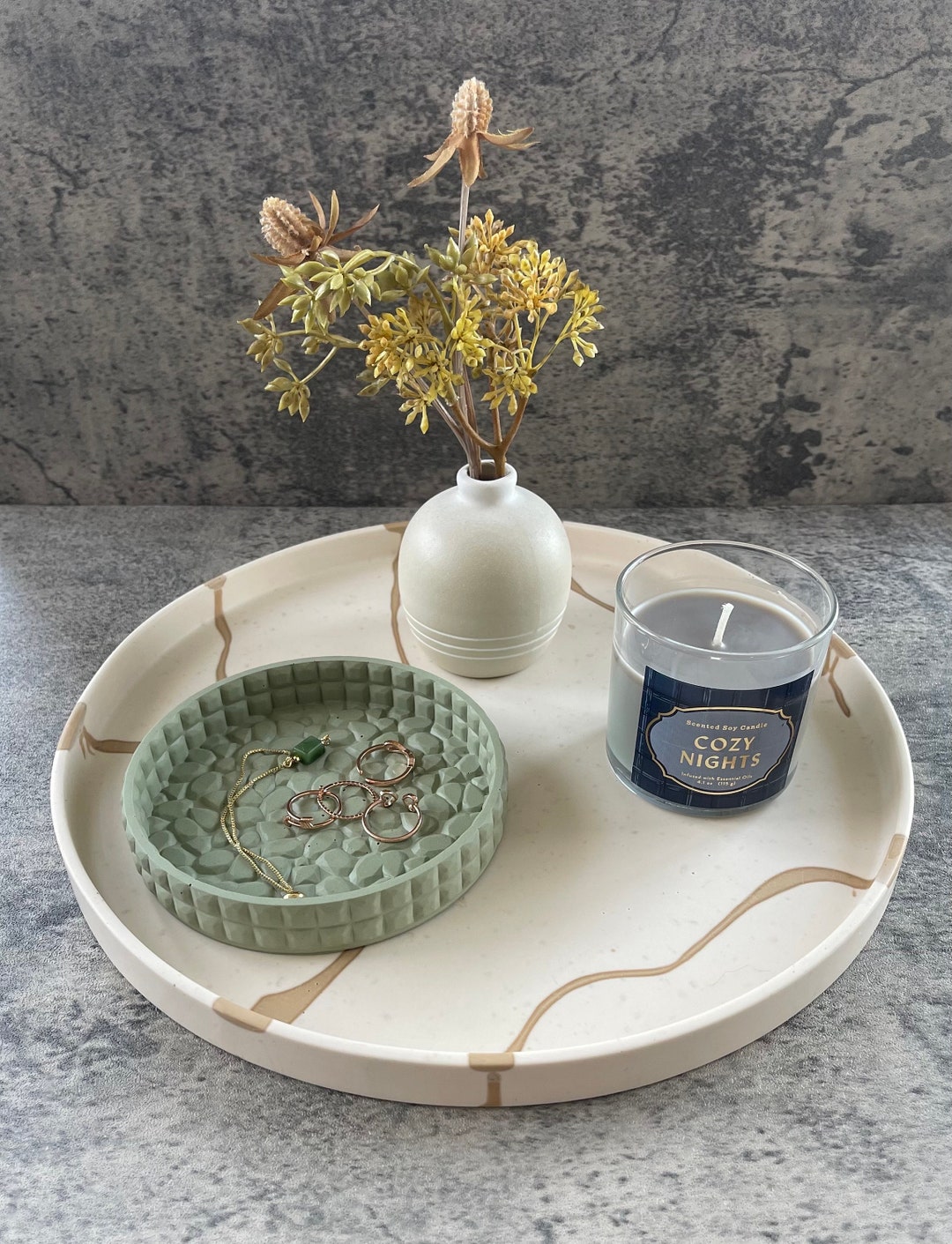 Large Circle Tray | Jesmonite Tray | Entryway Tray | Centerpiece ...